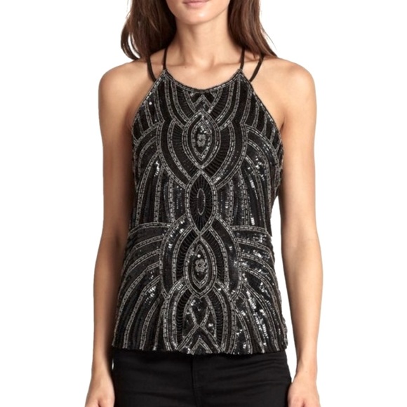 Parker | Tops | Parker Beaded Silk Halter Top Xs Sequined Art Deco 92s ...
